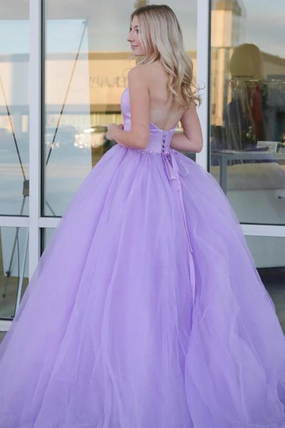 Lilac Ball Gown Tulle Sweetheart Neck Prom Dresses SP871 | Simidress